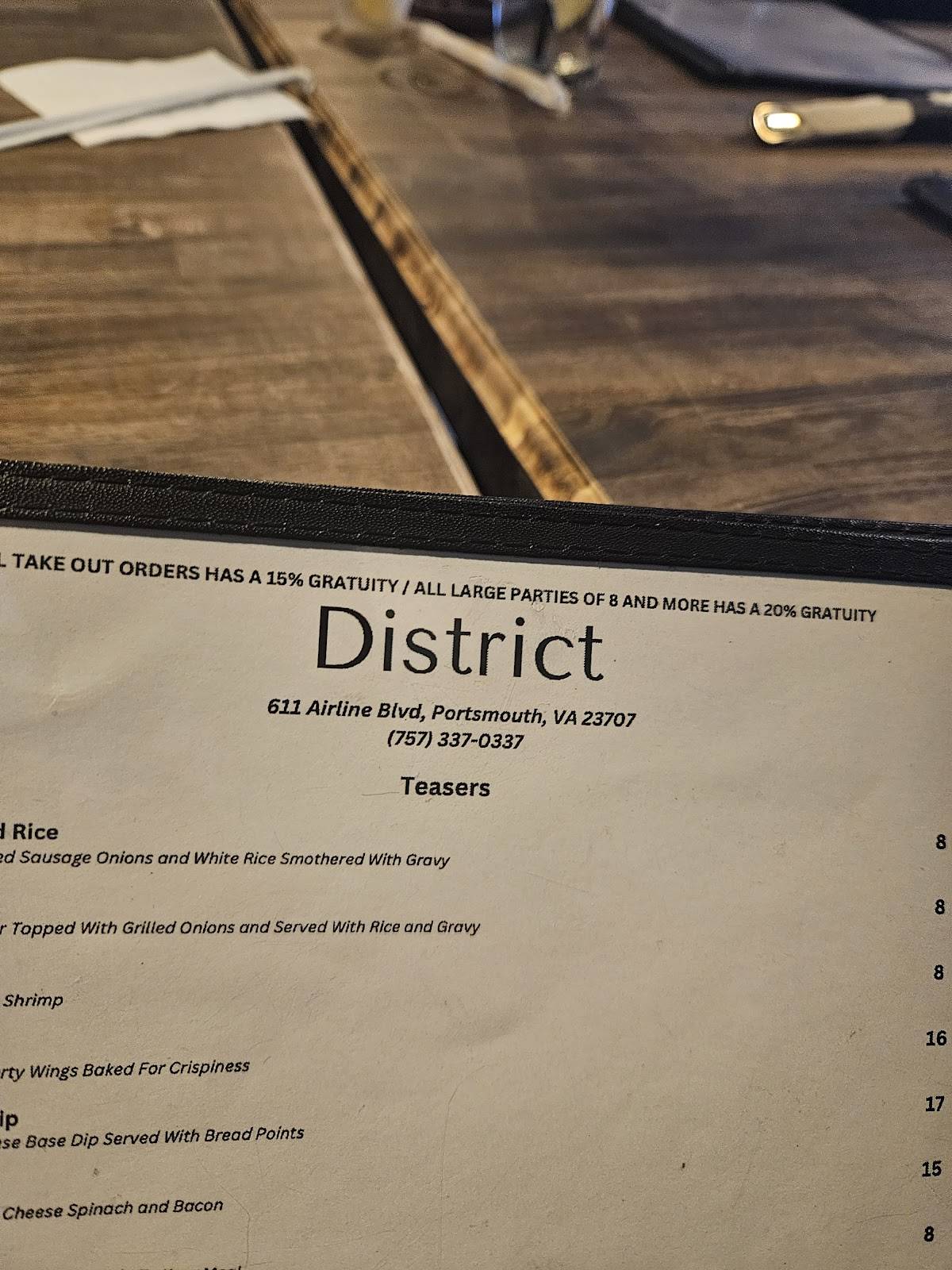 Menu at District pub & bar, Portsmouth