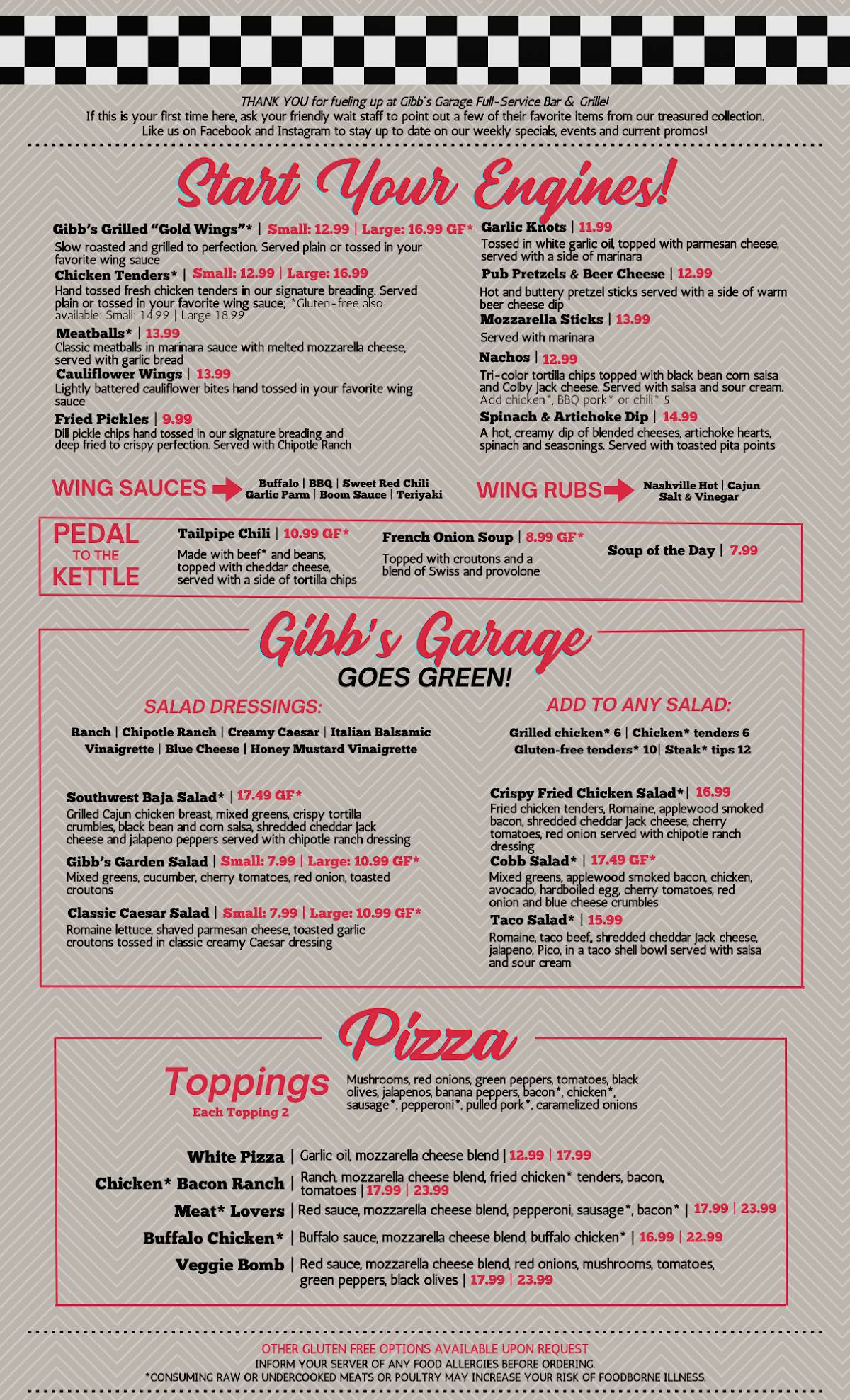 Menu at Gibb's Garage Bar and Grille, Portsmouth