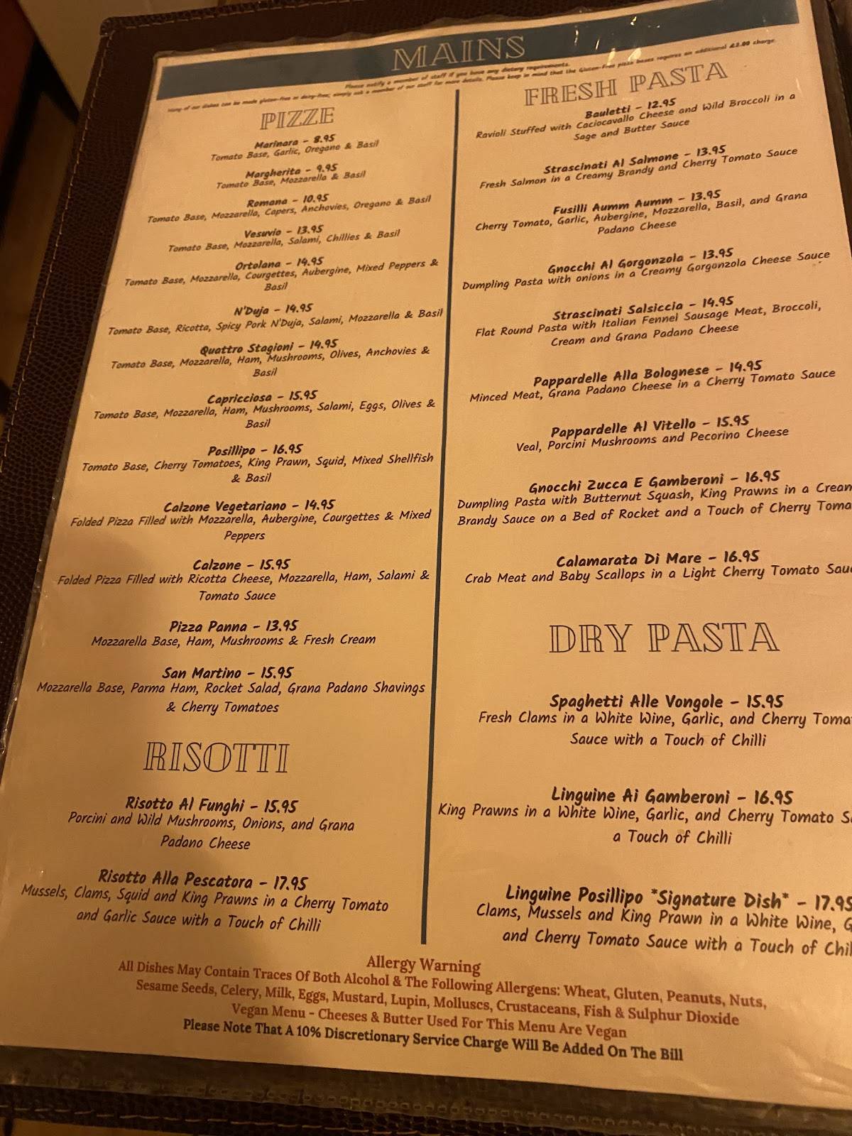 Menu at Posillipo - Faversham restaurant, Faversham, Provender Mill