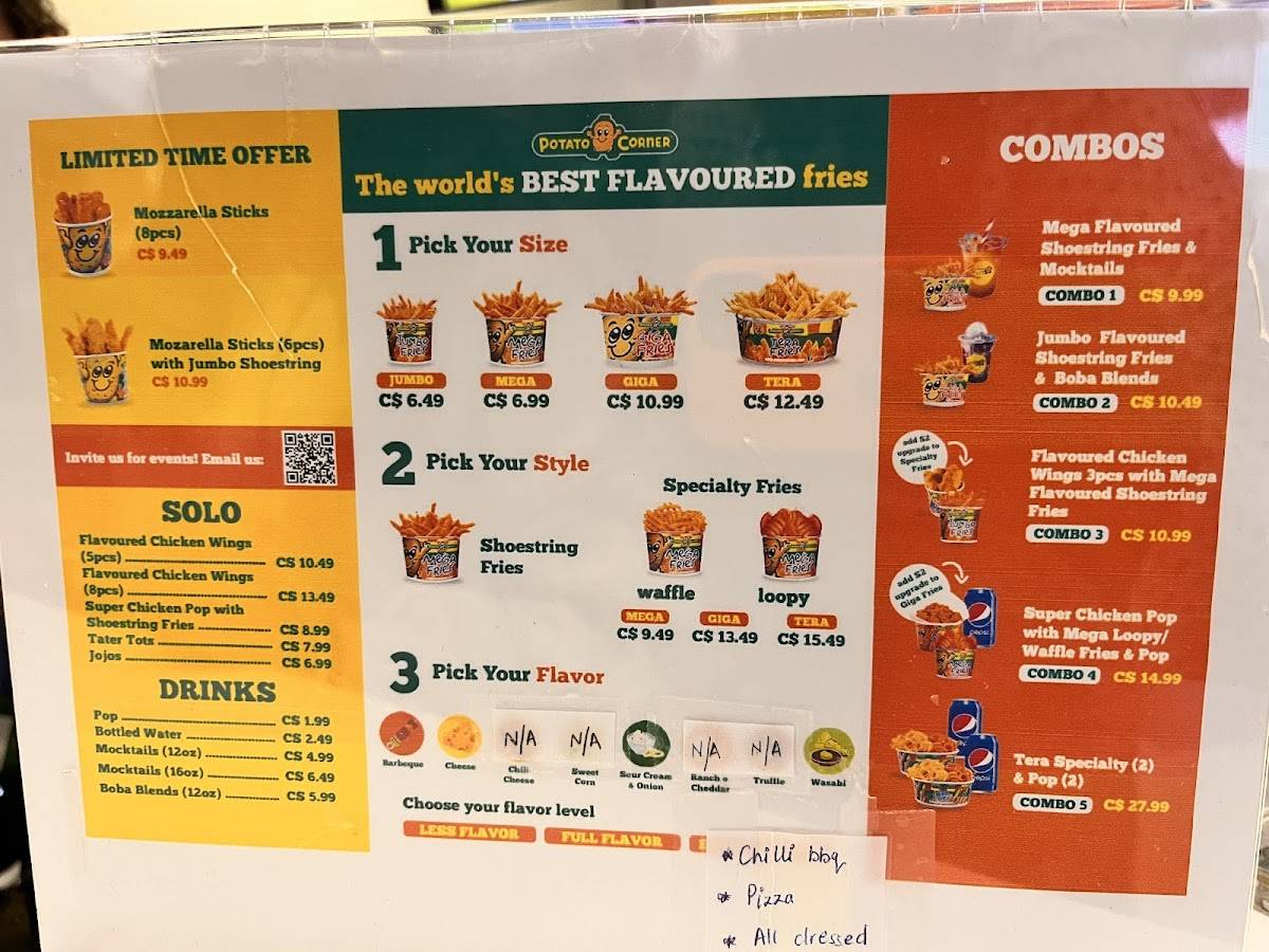 Menu at Potato Corner Central City fast food, Surrey