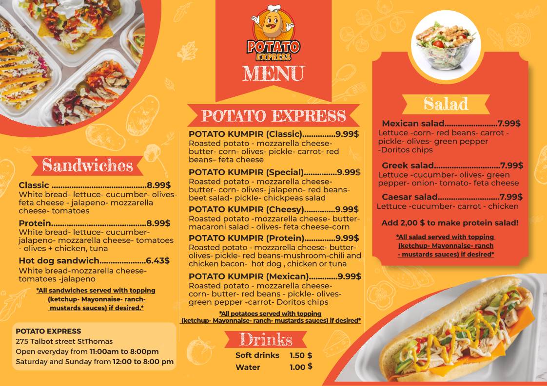 Menu at Potato Express restaurant, Saint Thomas