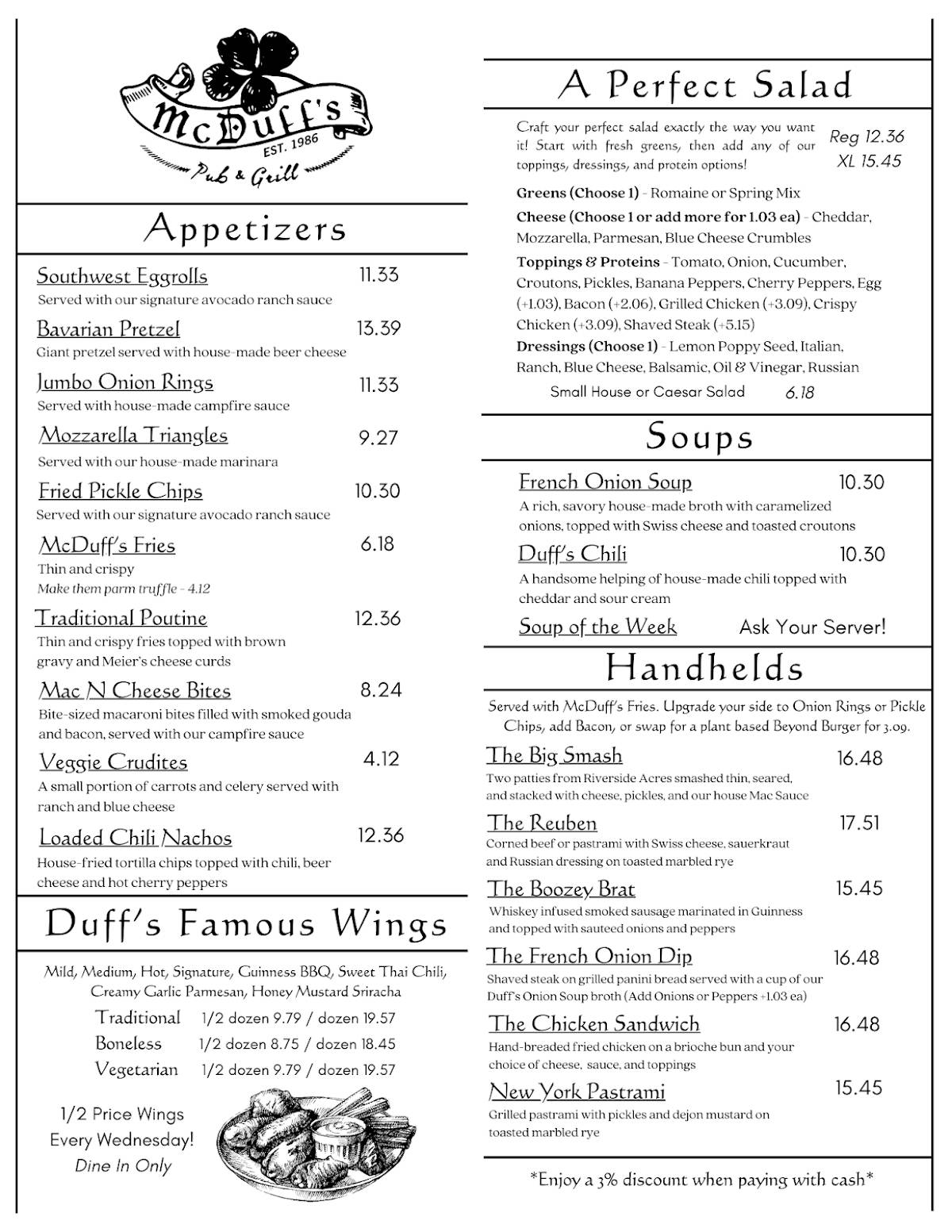 Menu at McDuff's Pub, Potsdam