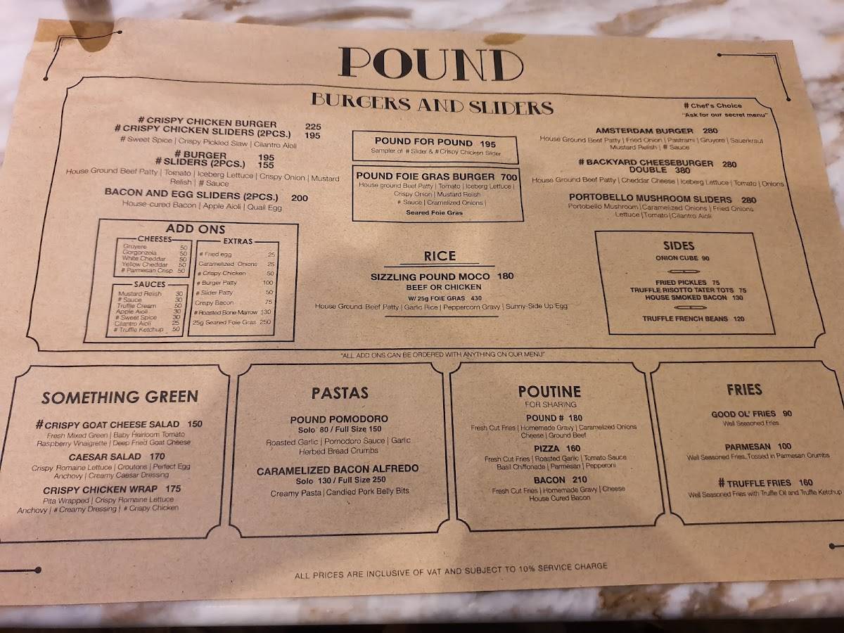 Menu at Pound BGC restaurant, Taguig, H322+C44