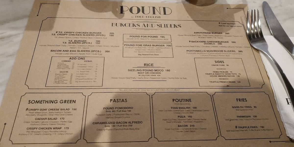 Menu at Pound BGC restaurant, Taguig, H322+C44