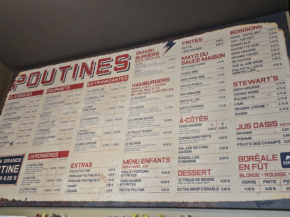 Menu at Poutine Centrale restaurant, Montréal, Rue Hochelaga