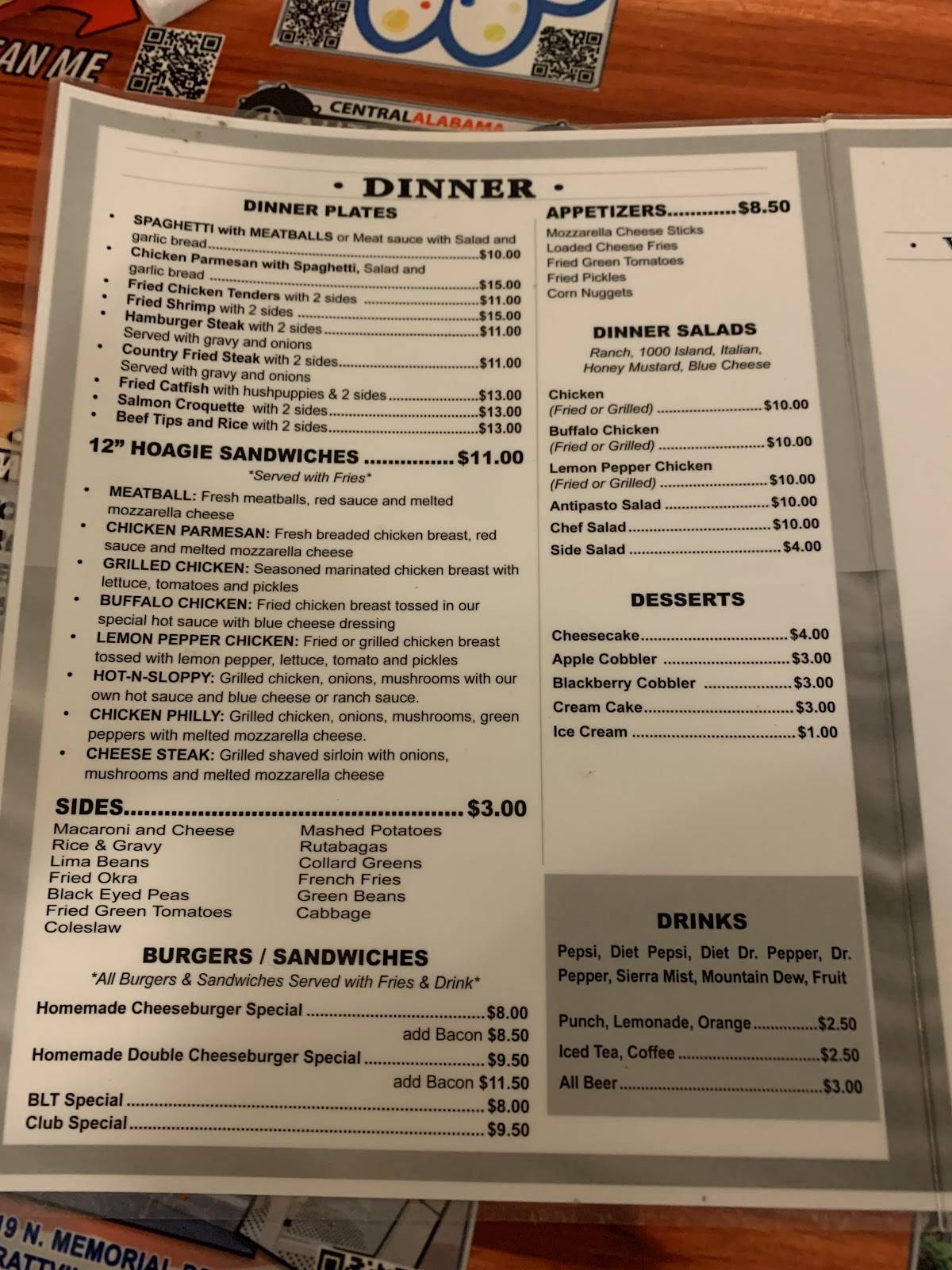 Menu at Cindy's Cafe, Prattville