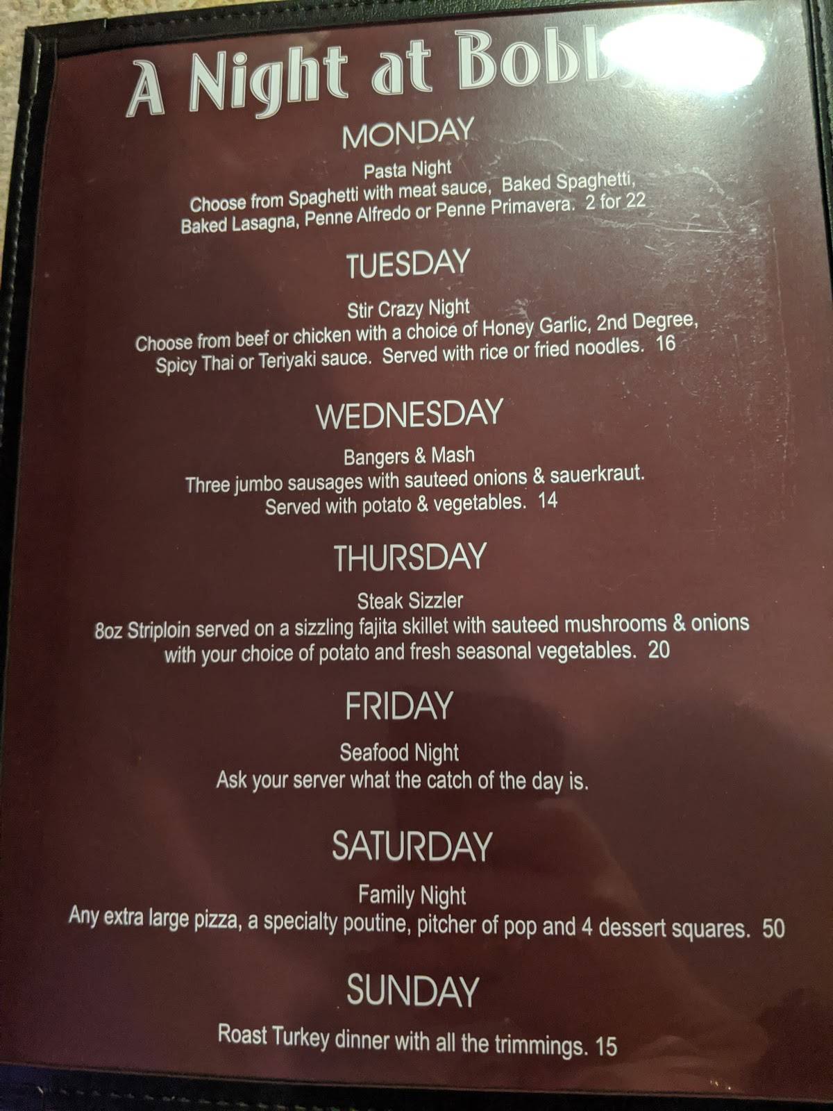 Menu at Bobby's Restaurant, Prescott