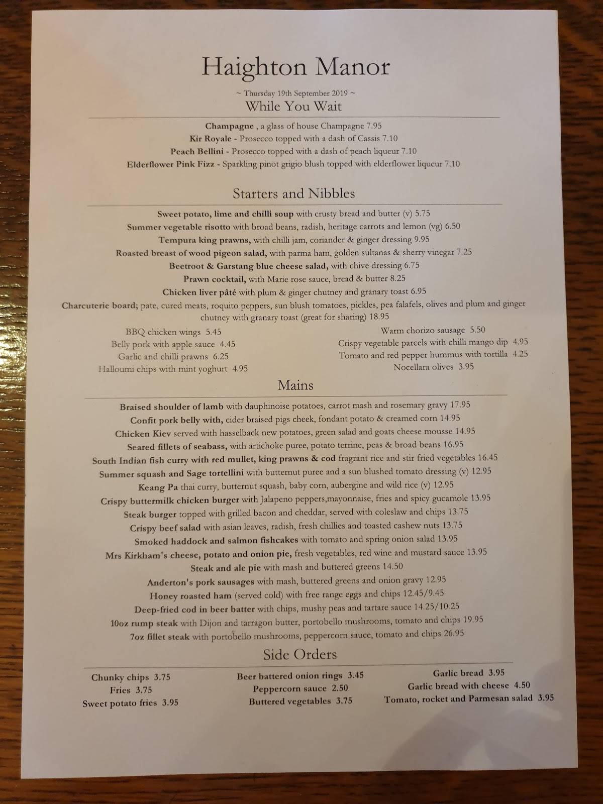 Menu at Haighton Manor pub & bar, Preston