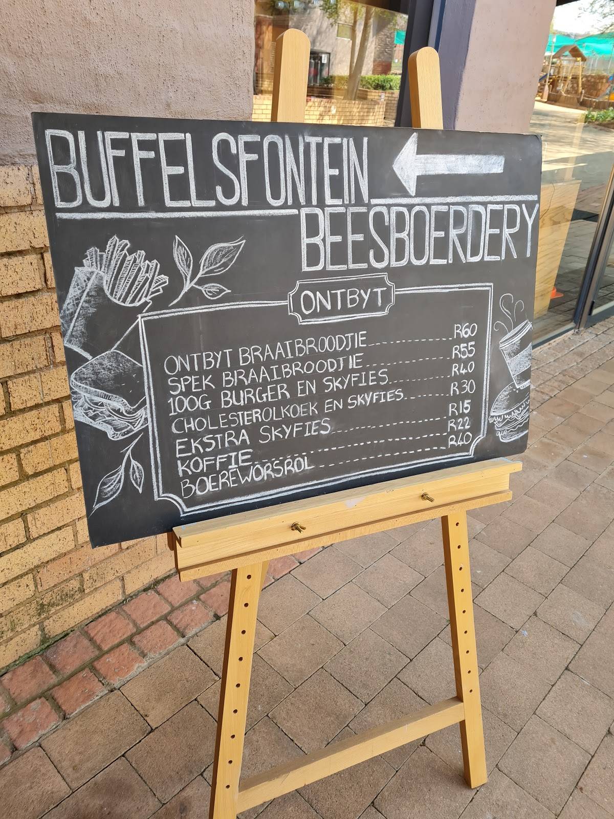 Menu at Buffelsfontein Beesboerdery restaurant, Pretoria