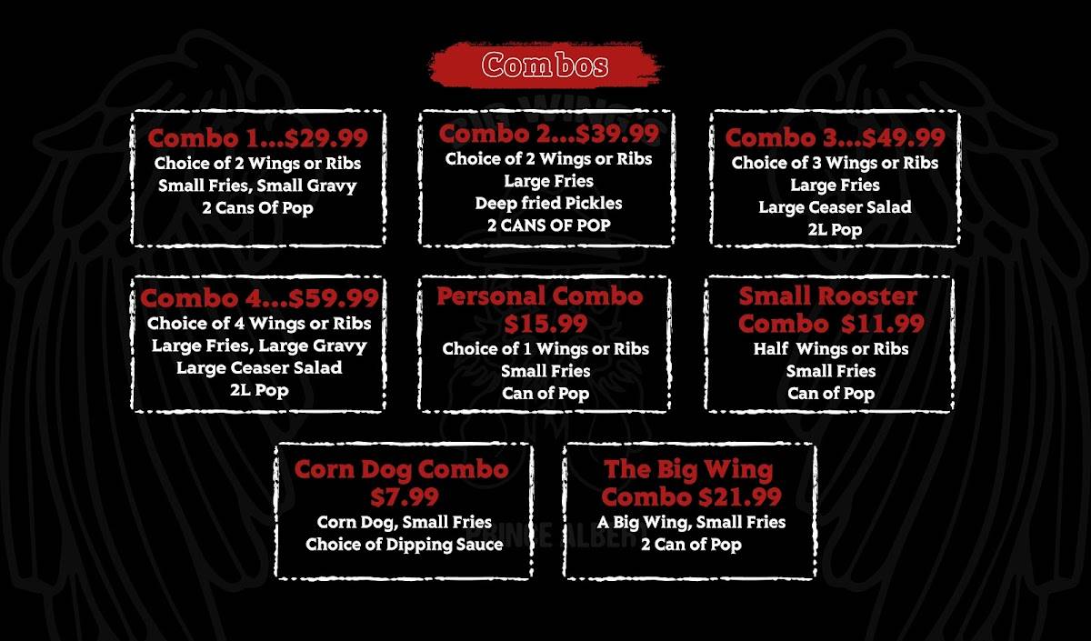 Menu at Big Wing's Prince Albert restaurant, Prince Albert