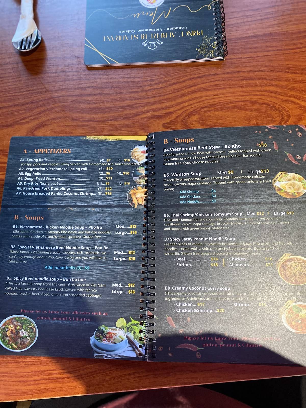 Menu at Prince Albert (P.A) Restaurant, Prince Albert