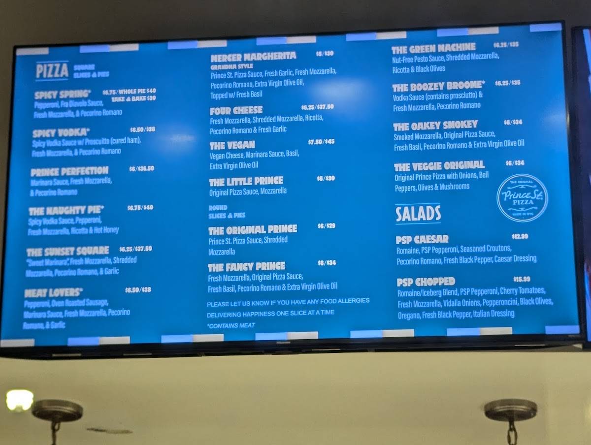 Menu at Prince Street Pizza pizzeria, Toronto