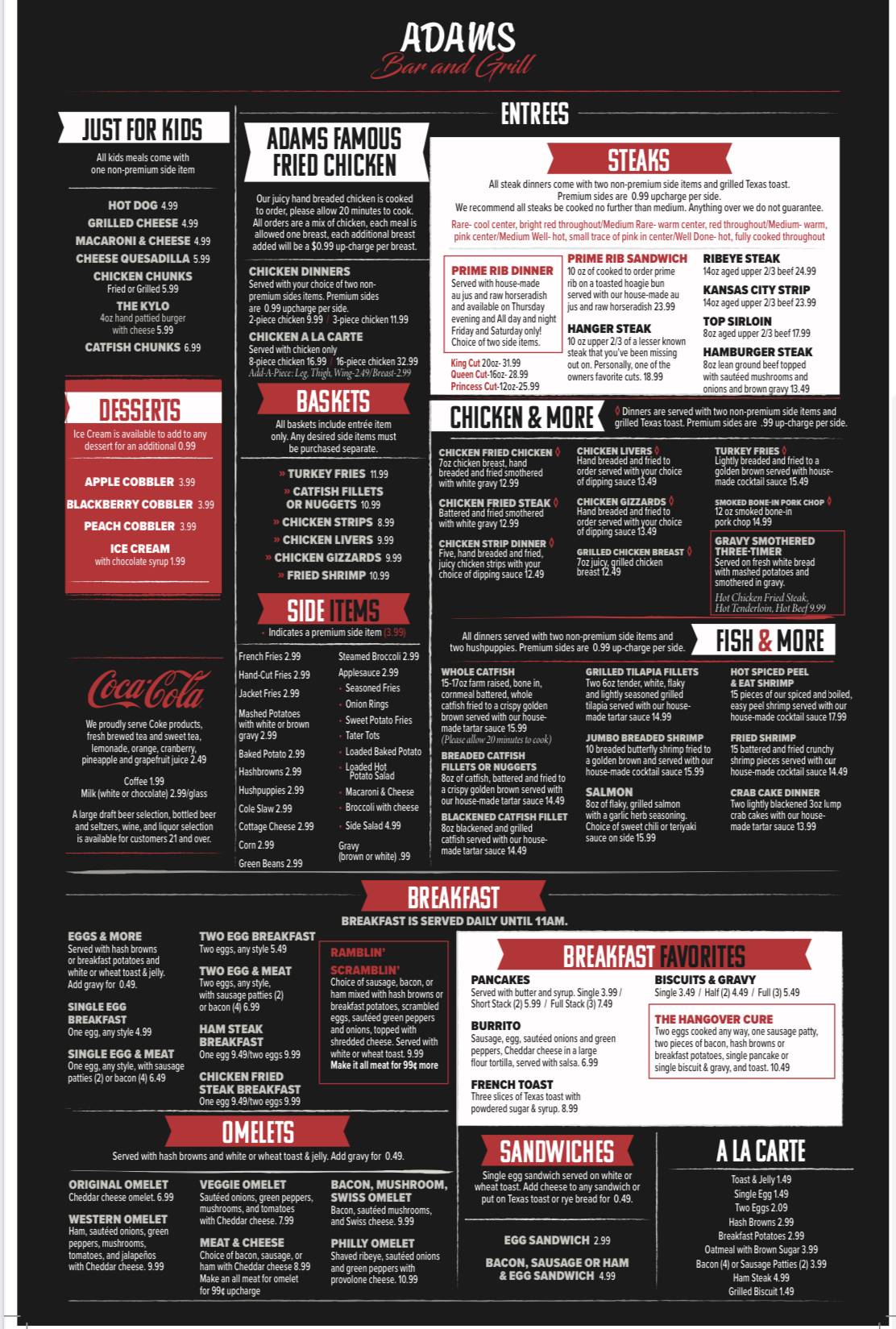 Menu at Adams Bar & Grill, Saint Joseph