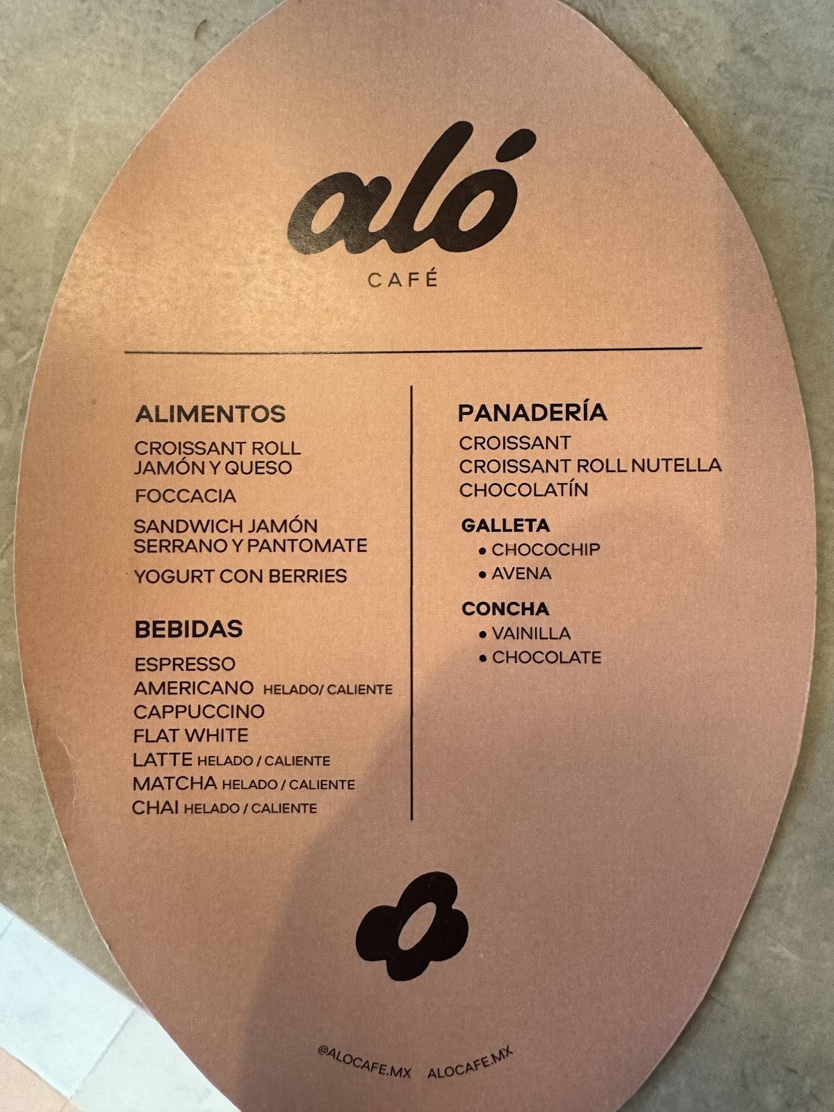 Menu at Aló Café, San Pedro Garza García