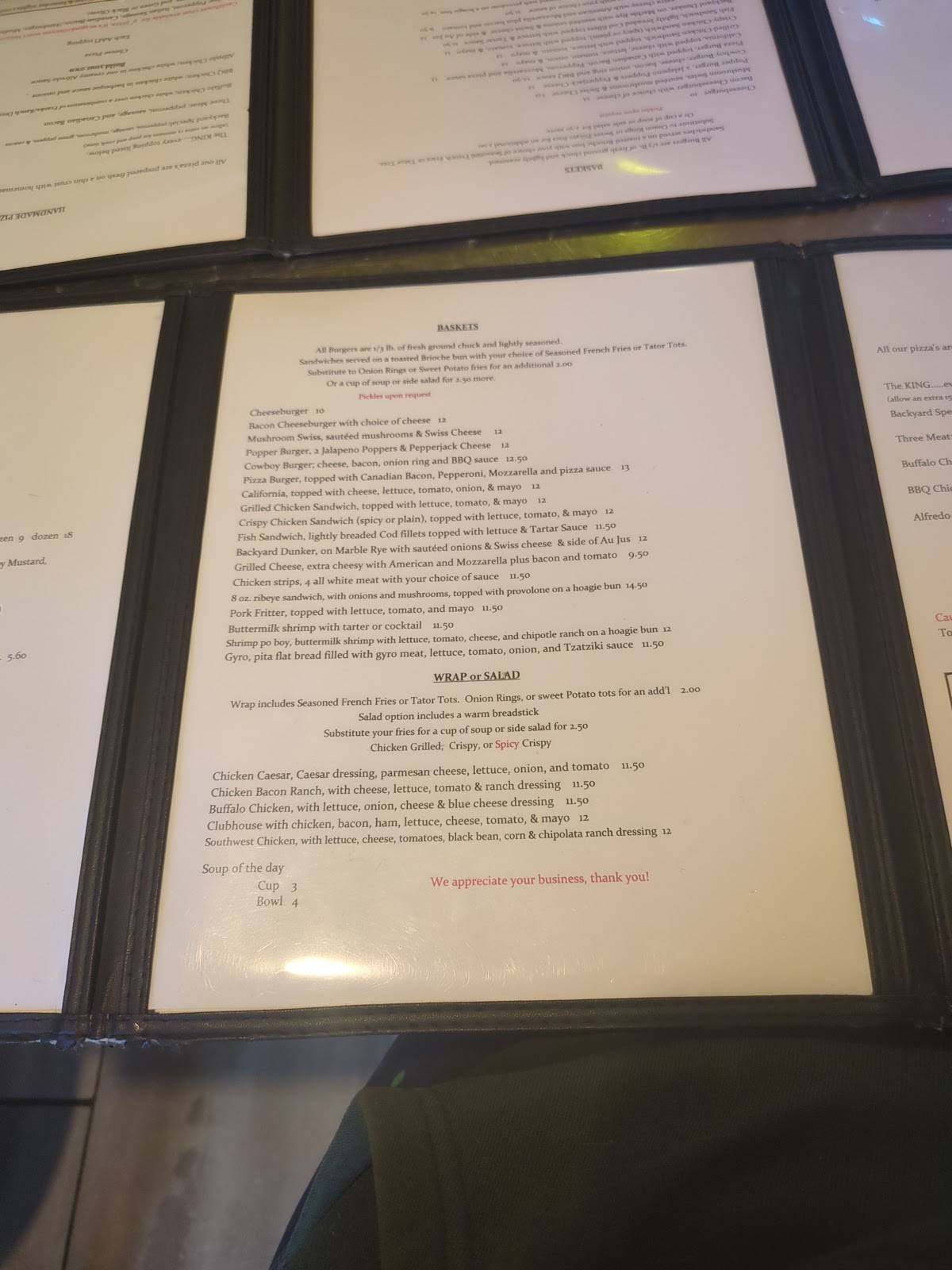 Menu at Backyard Bar & Grill, Pemberton