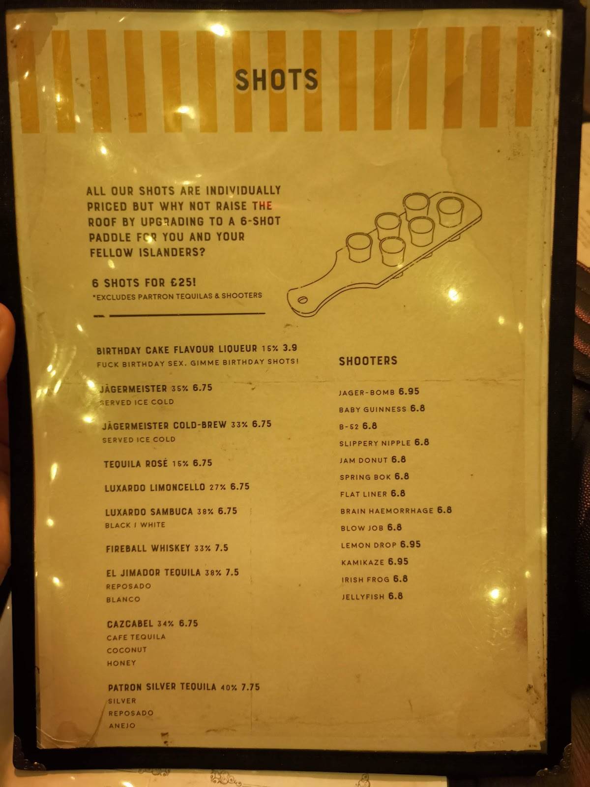 Menu at Bar Elba - Waterloo, London