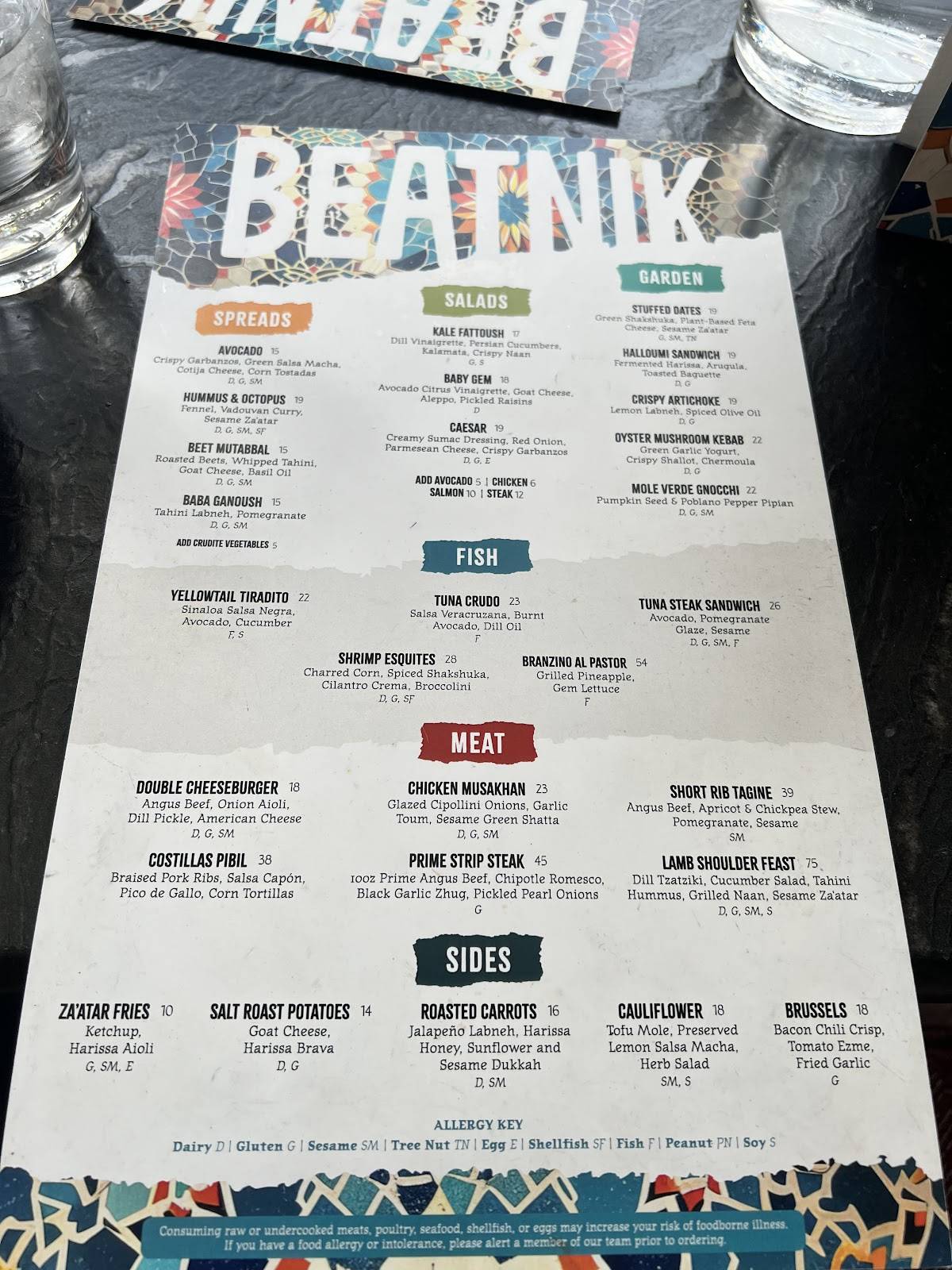 Menu at Beatnik On The River pub & bar, Chicago