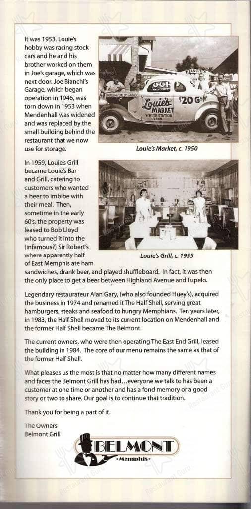 Menu at Belmont Grill pub & bar, Memphis, Poplar Ave