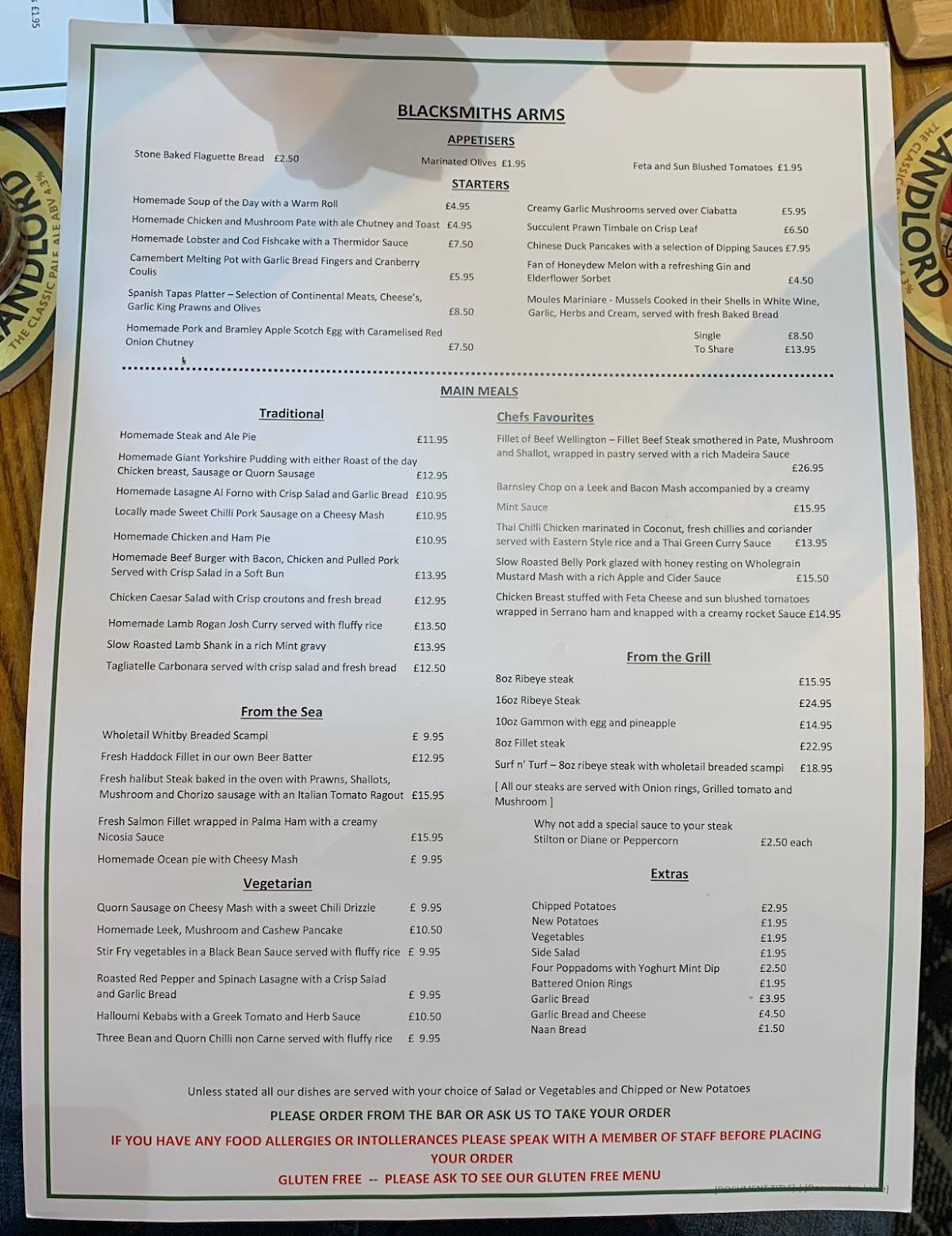 Menu at Blacksmiths Arms pub & bar, Huddersfield