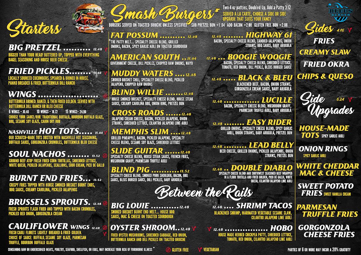 Menu at Bleus Burger Restaurant and Bar, Gulf Shores, Gulf Shores Pkwy #240