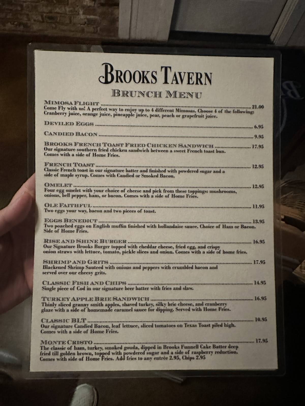 Menu at Brooks Tavern pub & bar, Tryon