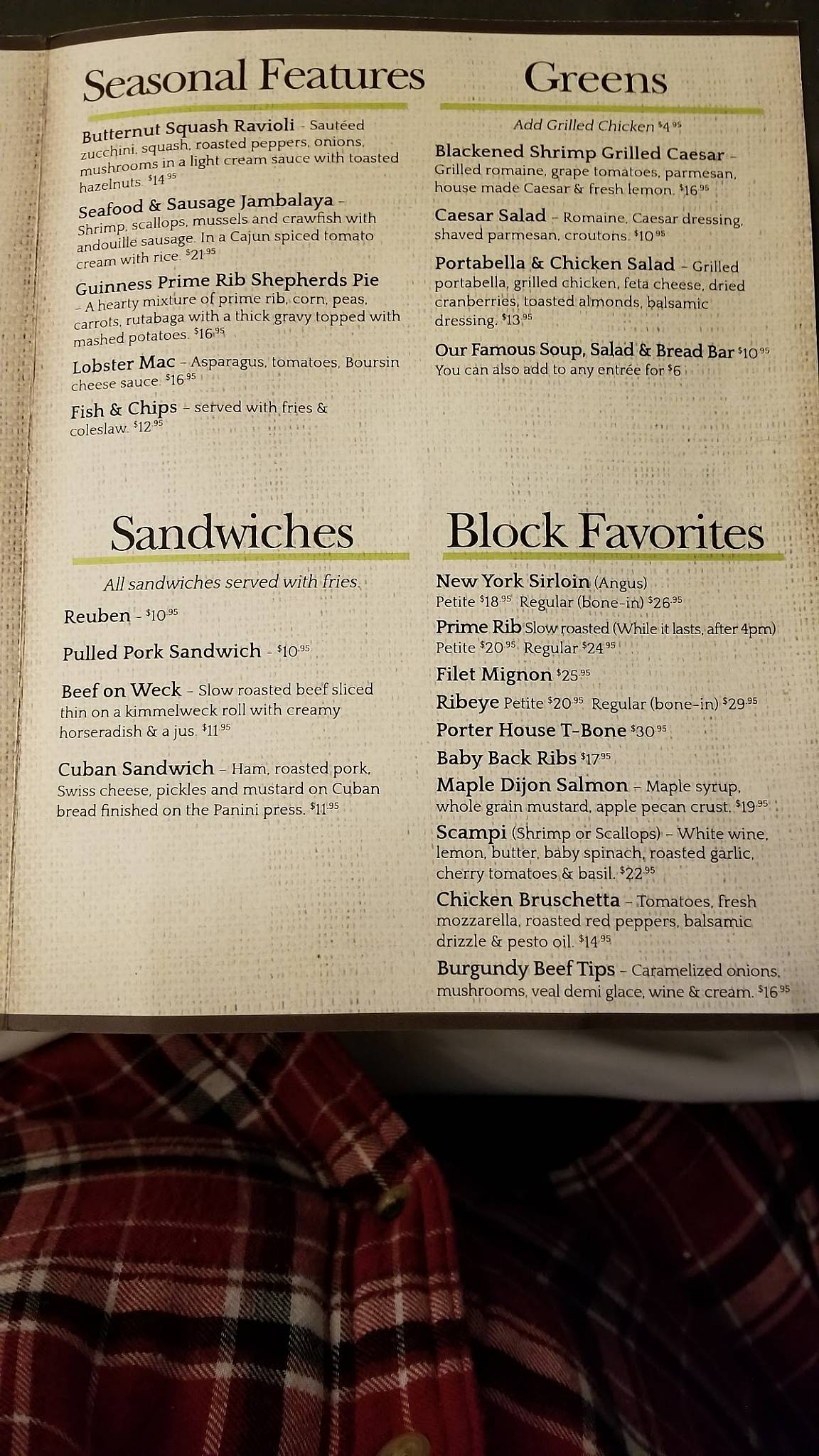 Menu at Butcher Block pub & bar, Plattsburgh