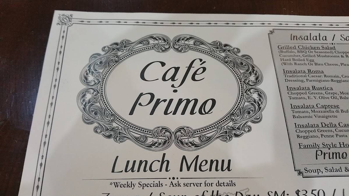 Menu at Cafe Primo, Bardstown
