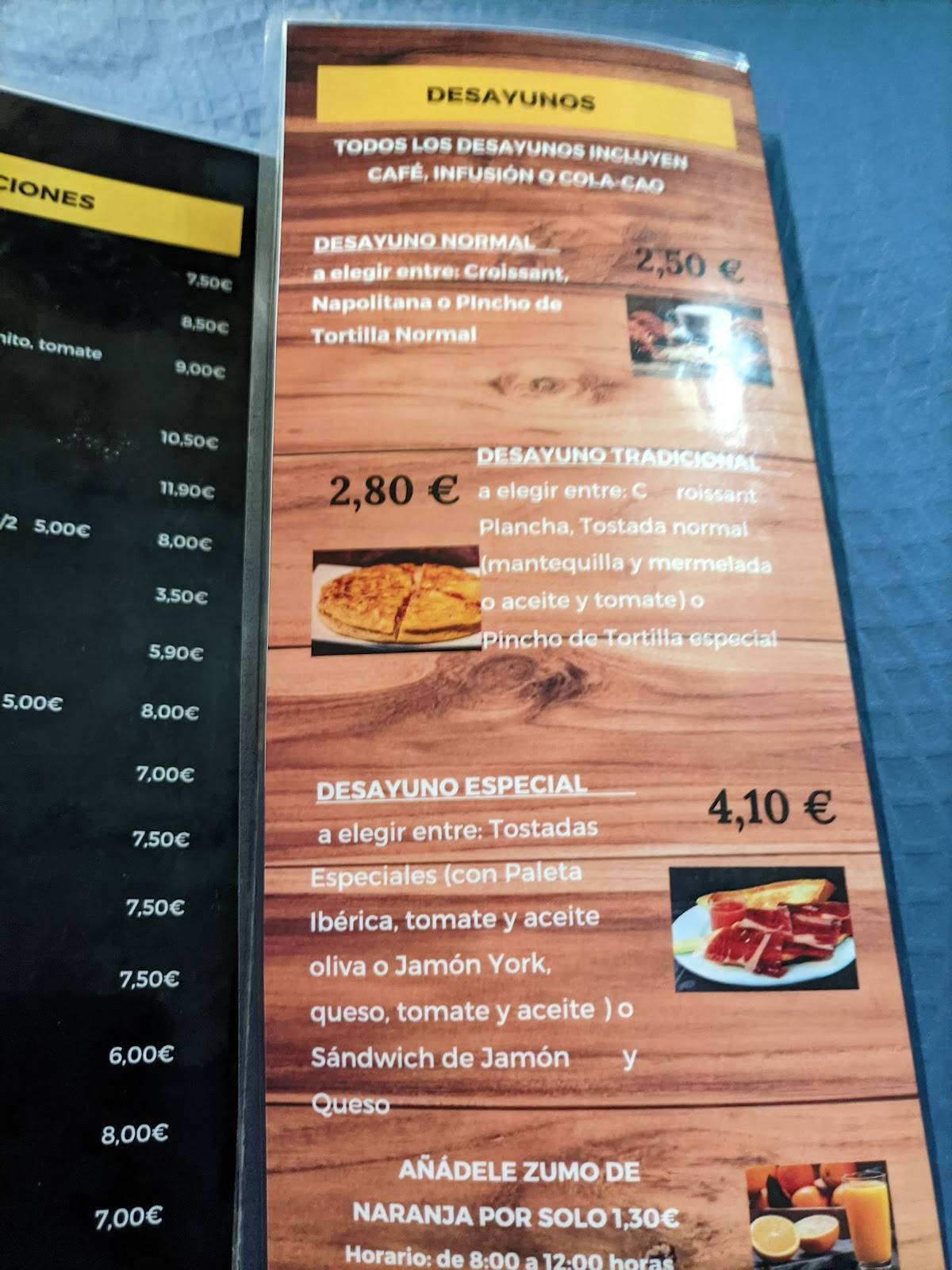 Carta de Camping Arenas BAR-RESTAURANTE, Bareyo