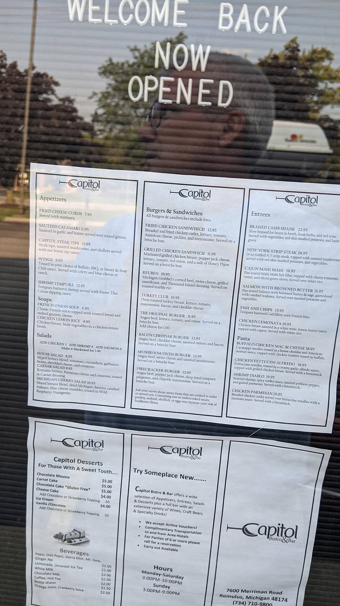 Menu at Capitol Bistro & Bar, Romulus