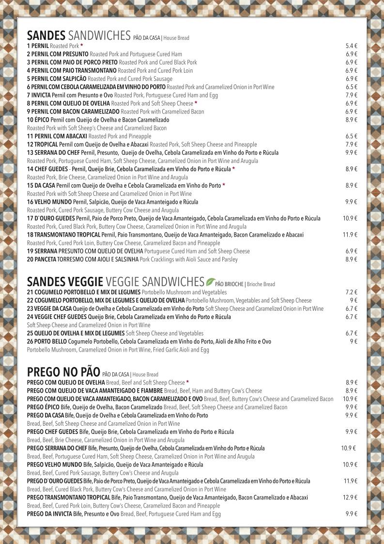 Menu at Casa Guedes Tradicional restaurant, Porto