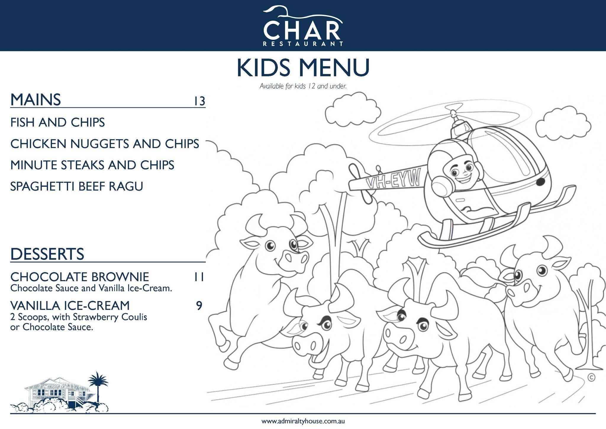 Menu at Char Restaurant, Darwin City