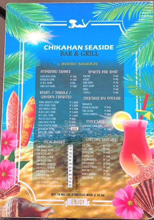 Menu at Chikahan Seaside Bar & Grill, Bacong