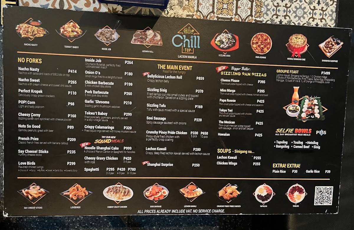 Menu at Chill Top Restobar - Lacson Manila, Manila