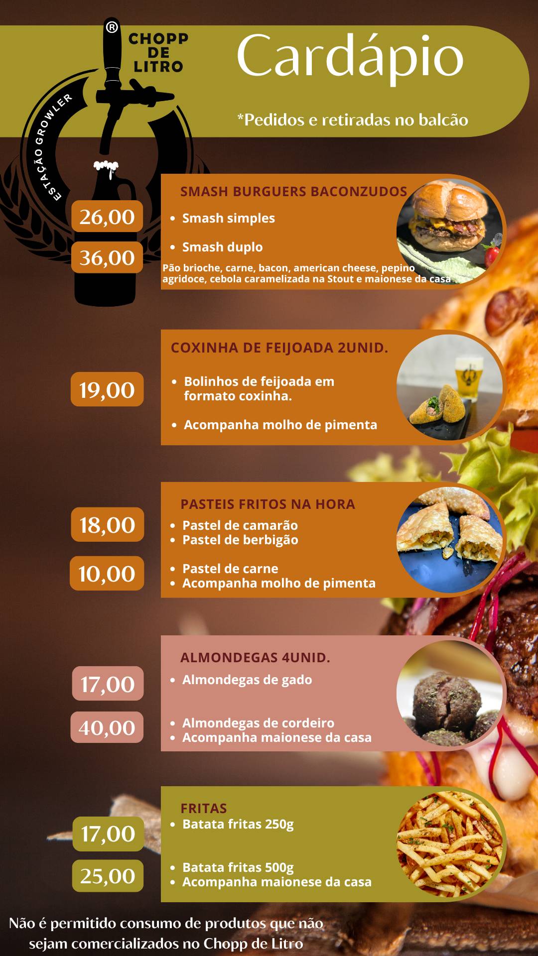 Menu em Chopp de Litro pub & Bar, Florianópolis