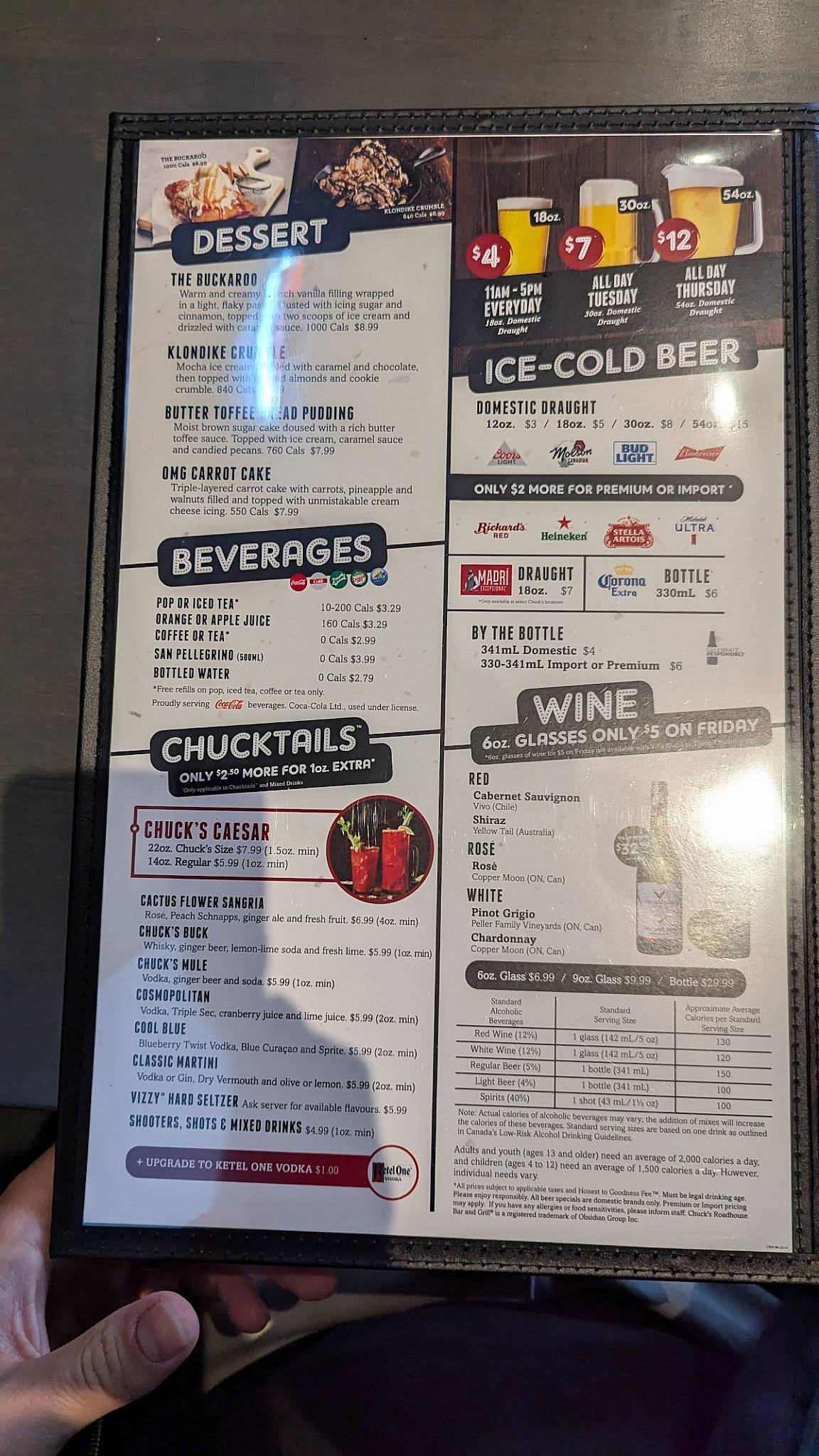 Menu at Chuck's Roadhouse Bar & Grill, Winkler