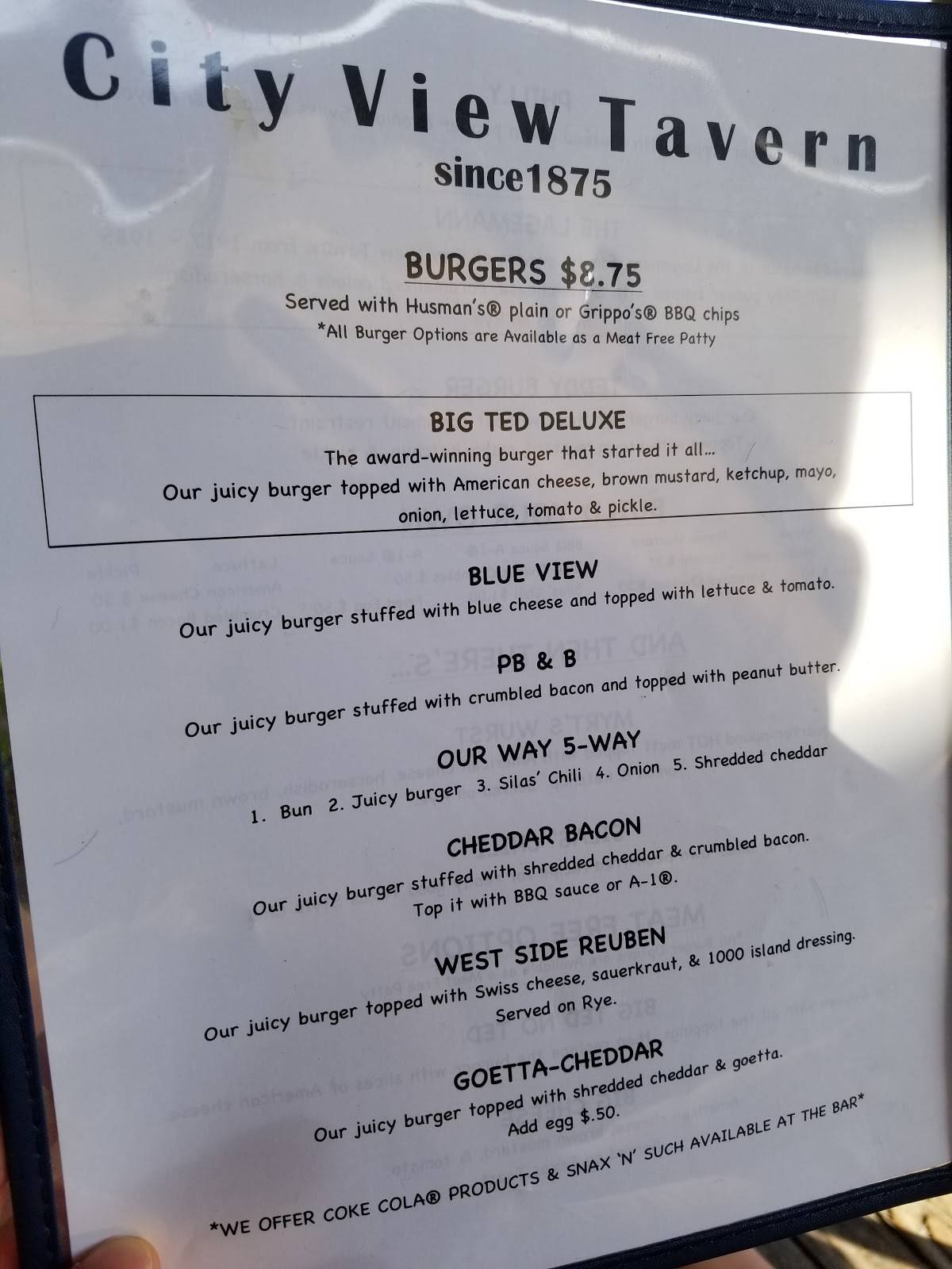 Menu at City View Tavern pub & bar, Cincinnati
