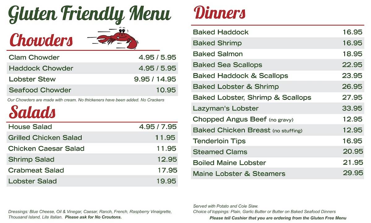 Menu at Clambake Seafood Restaurant, Scarborough, 354 Pine Point Rd