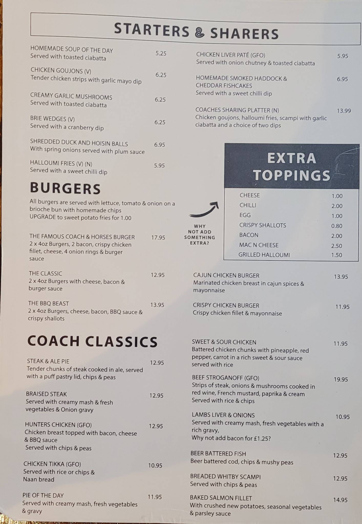 Menu at Coach & Horses pub & bar, Minshull Vernon