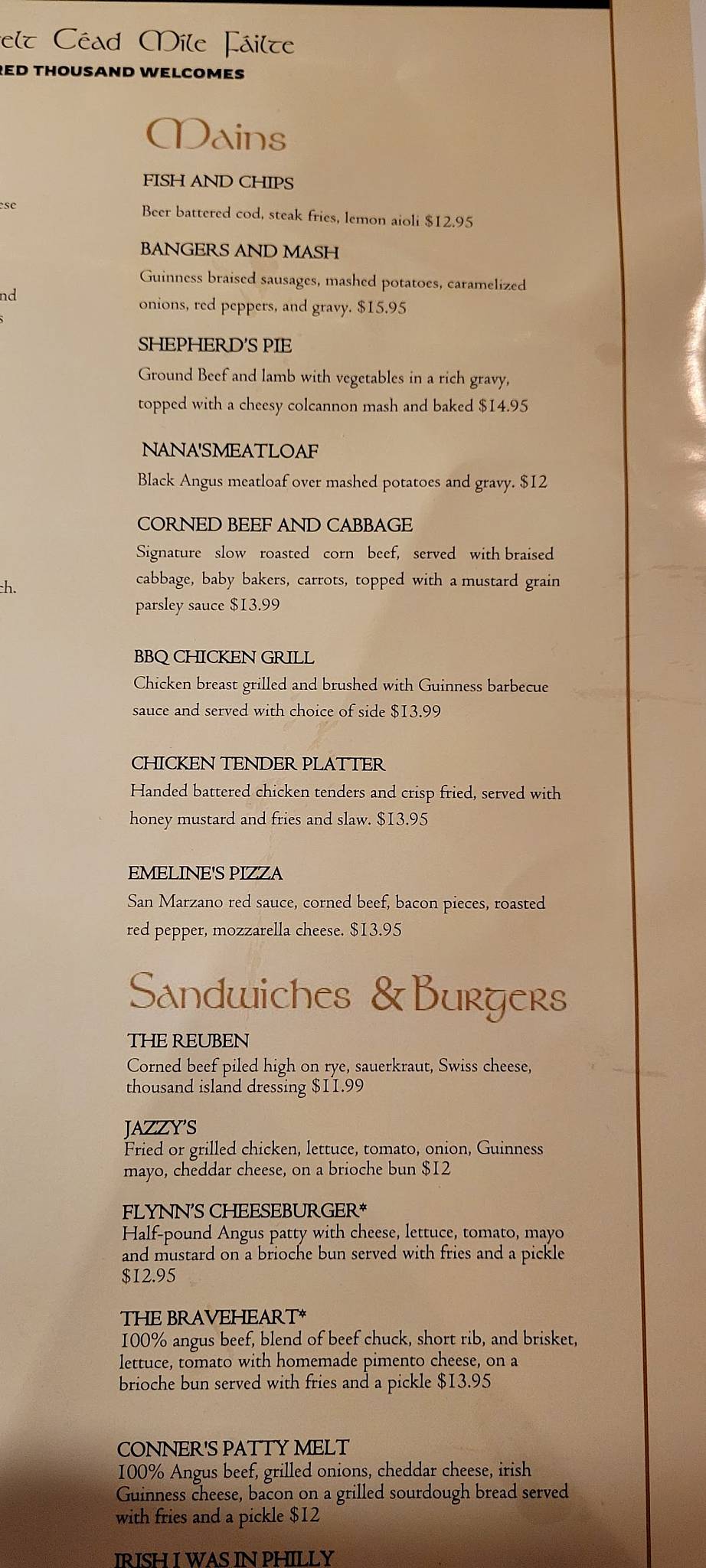 Menu at Conner Flynn's Public House, Woodruff