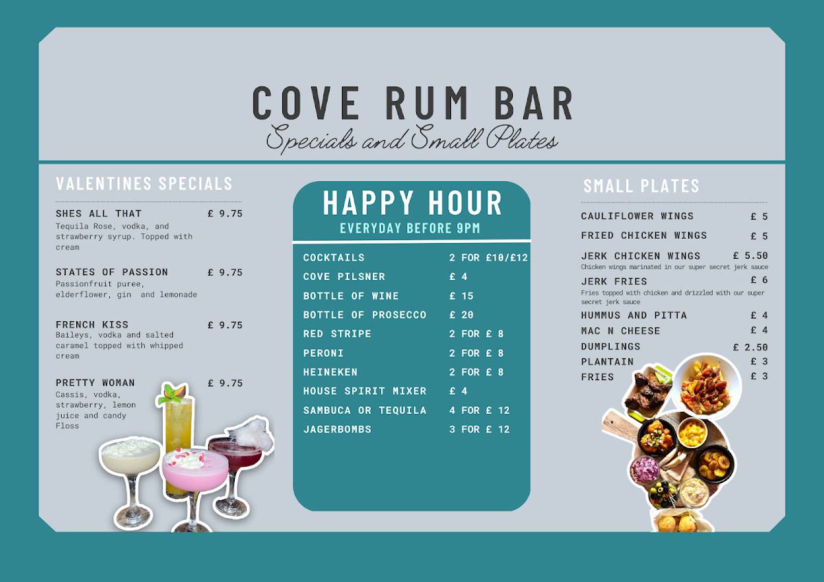 Menu at Cove pub & bar, Manchester
