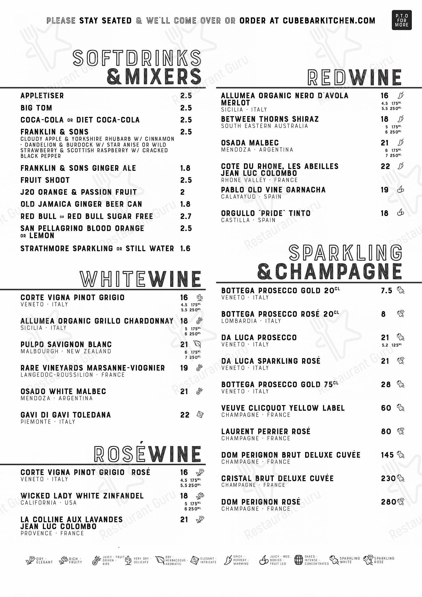 Menu at Cube Bar Kitchen, Poulton-le-Fylde