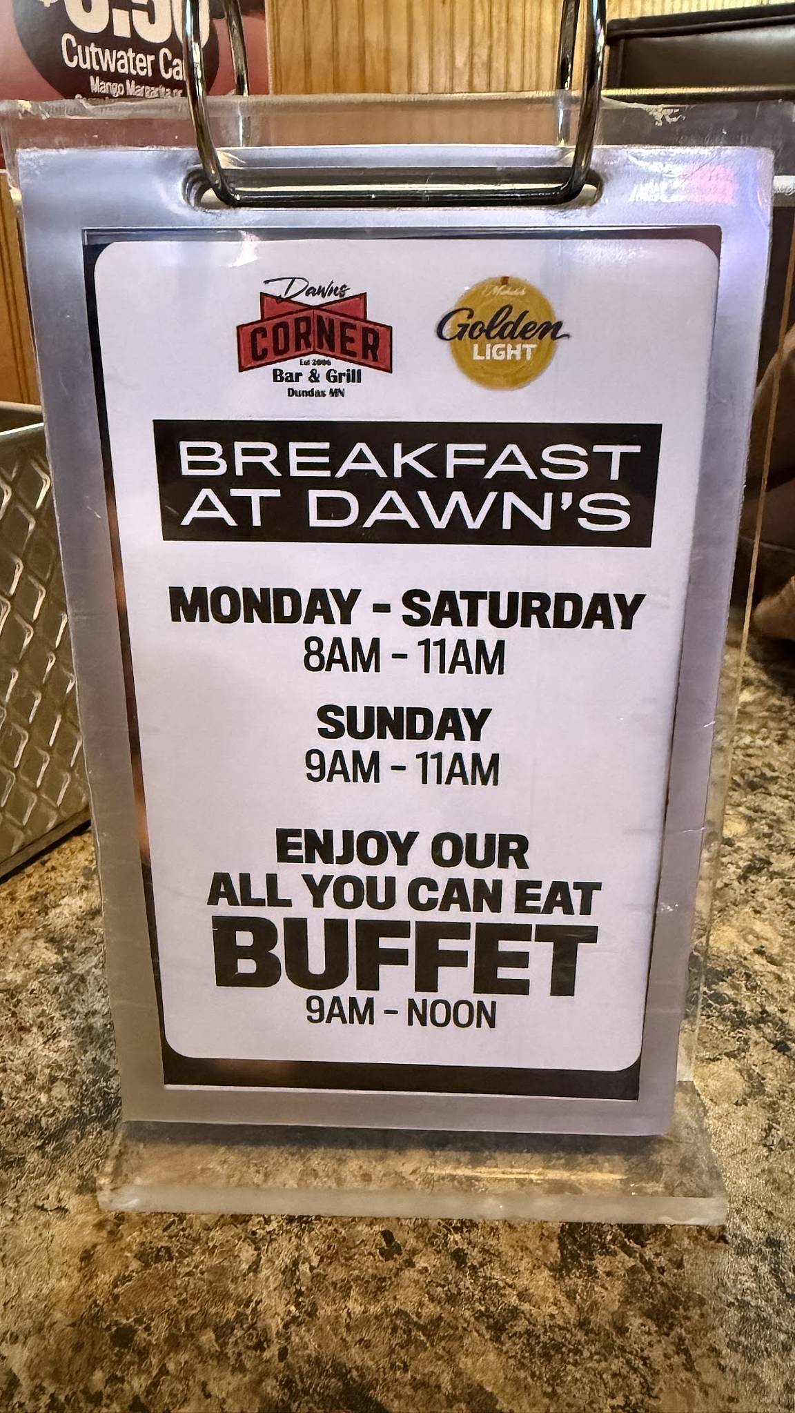 Menu at Dawn's Corner Bar & Grill, Dundas