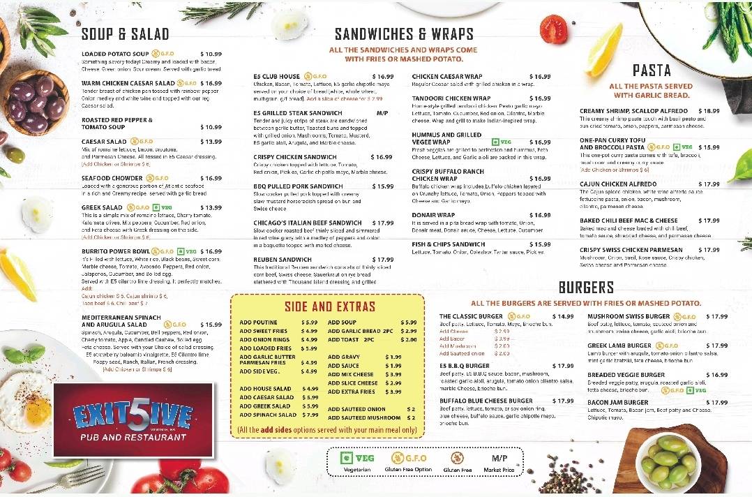 Menu at Exit 5ive Pub & Restaurant, Windsor