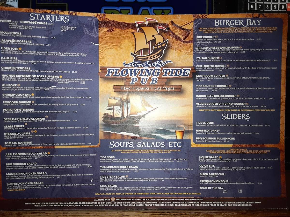Menu at Flowing Tide Pub 4, Sparks, E Prater Way #116