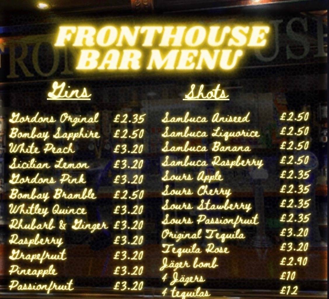 Menu at Front House pub & bar, Oldham, 33 Oldham Rd