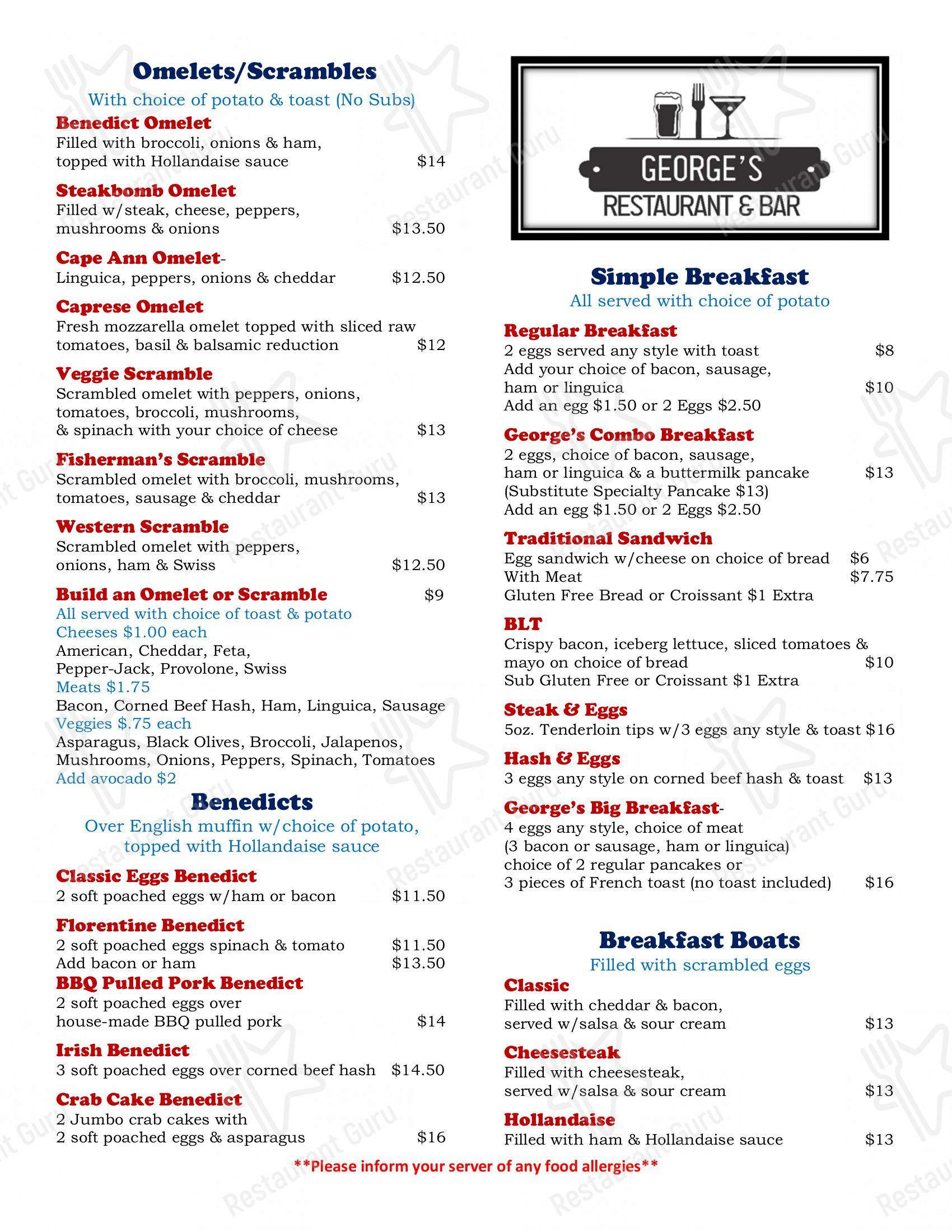 Menu at George's Restaurant & Bar, Gloucester