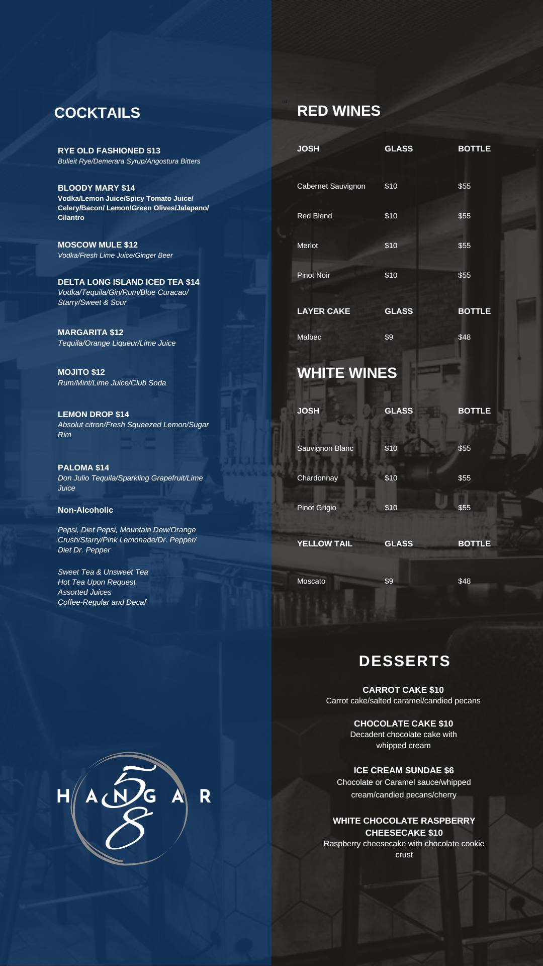 Menu at Hangar 58 Sports Bar and Grill, Indianapolis