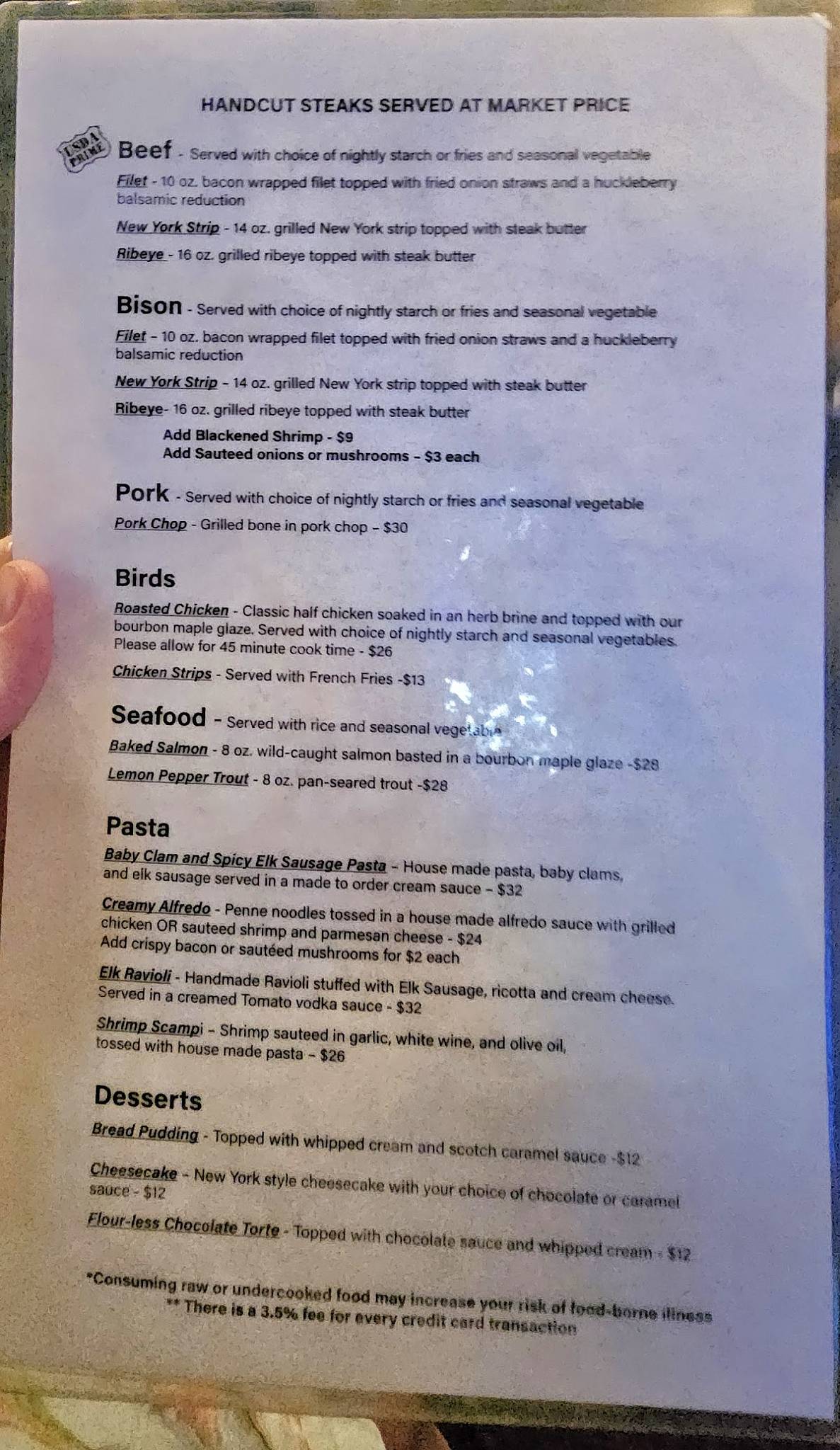 Menu at Hanks Chop Shop pub & bar, West Yellowstone