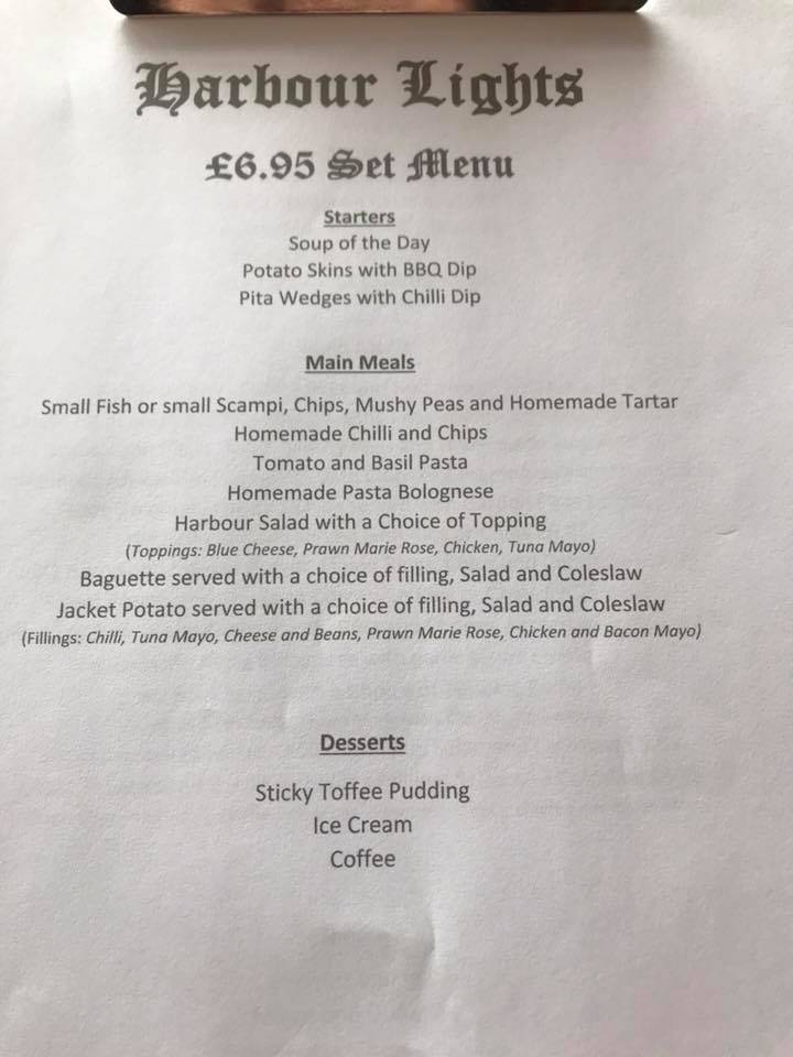 Menu at Harbour Lights Inn pub & bar, South Shields