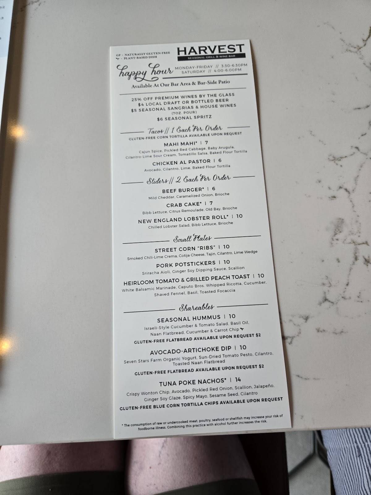 Menu at Harvest Seasonal Grill – Collegeville pub & bar, Collegeville